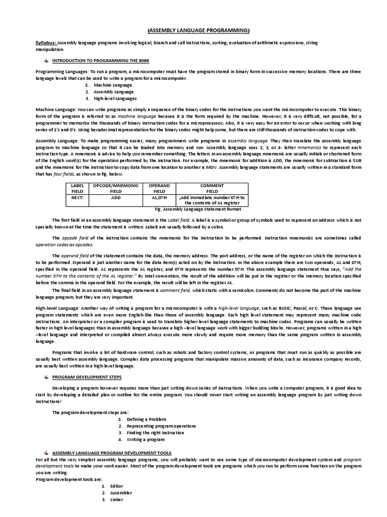 8086 Microprocessor Masm Programs Download Free Pdf Assembly Language Computer Program 2120