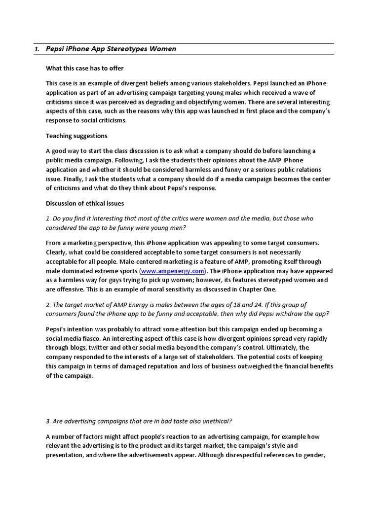 Pepsi App Controversy: Ethical Issues | PDF | Advertising | Mass Media
