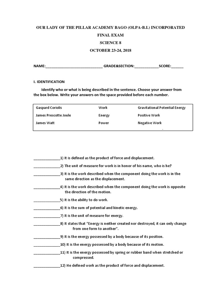 Exam Jhs 2 | PDF | Potential Energy | Force
