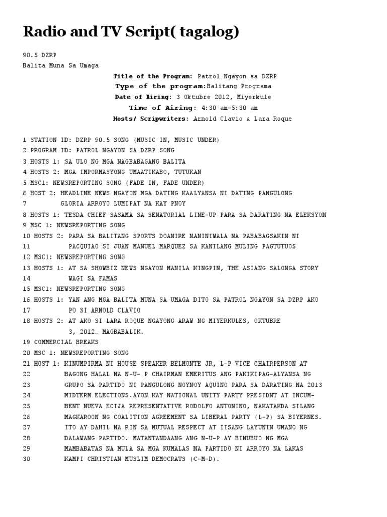 Radio and TV Script | PDF