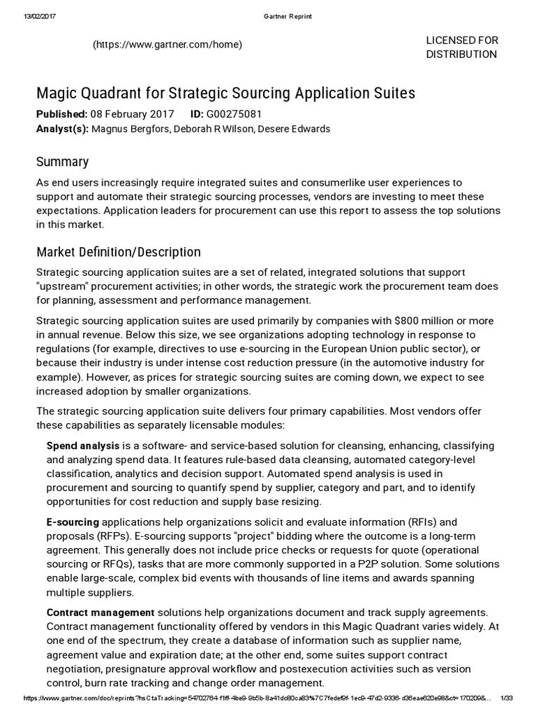 Magic Quadrant For Strategic Sourcing Application Suites Feb 2017 | PDF ...