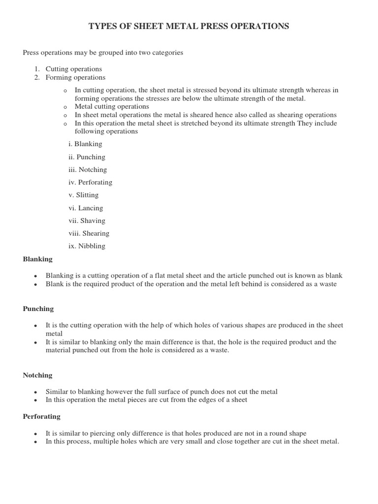 Types of Sheet Metal Press Operations | PDF | Sheet Metal | Building ...