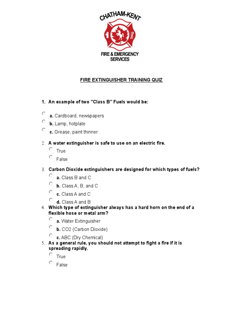 Fire Extinguisher Training Quiz | PDF | Science & Mathematics