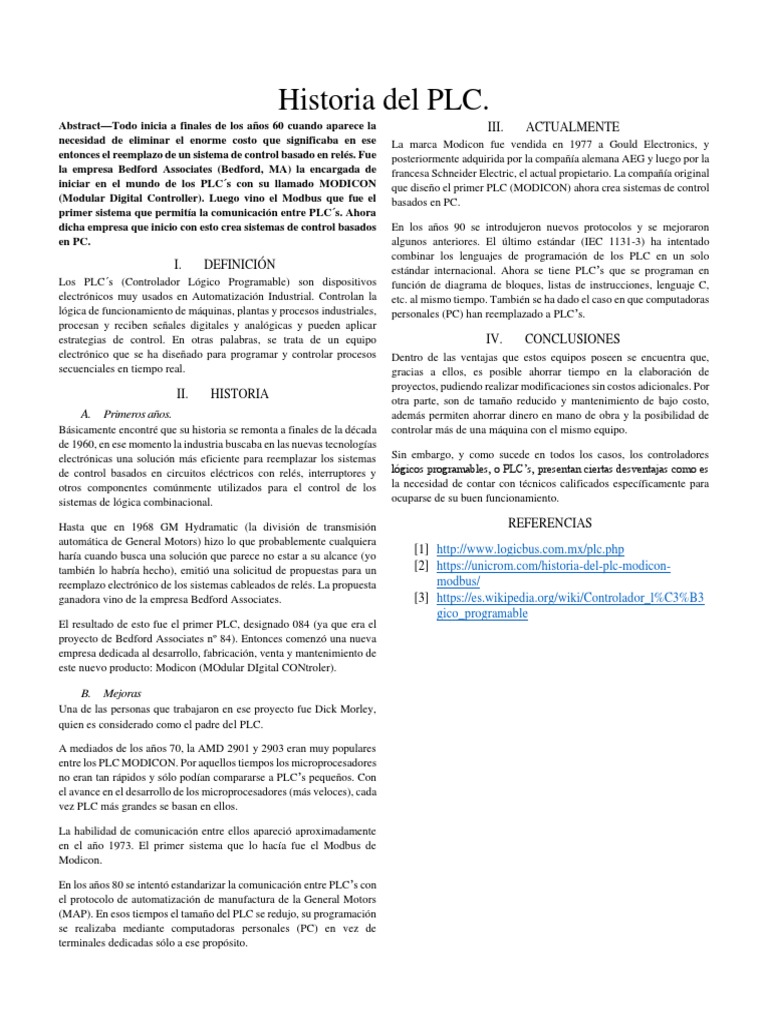 Historia del PLC y su evolución | PDF | Controlador lógico programable ...