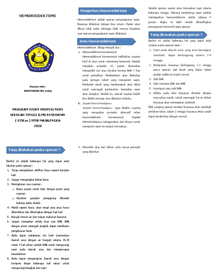 Leaflet Post Operasi Hemoroid | PDF