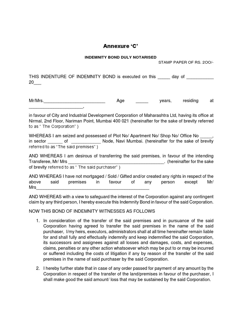 Annexure C | PDF | Indemnity | Business Law