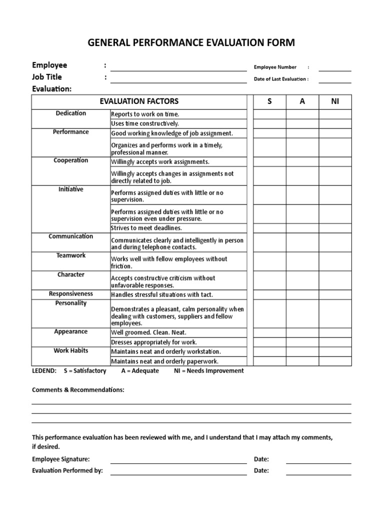General Performance Evaluation Form | PDF | Performance Appraisal | Psychological Concepts
