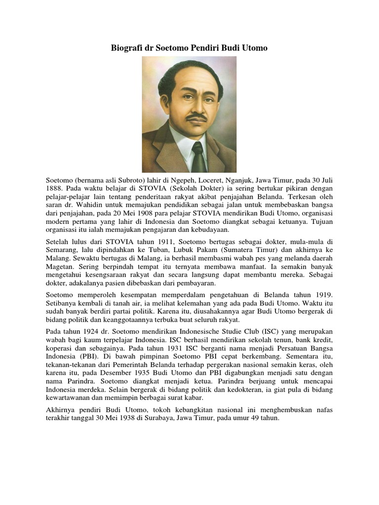Biografi Dr. Soetomo, Pendiri Budi Utomo | PDF | Sejarah