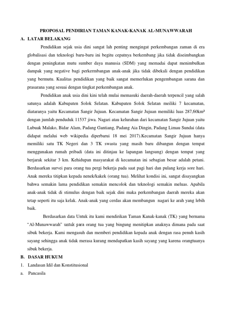 Proposal Pendirian TK | PDF