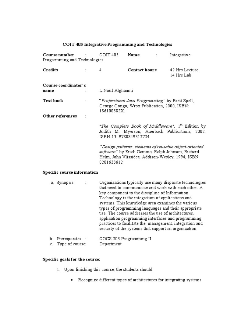 COIT 403 Course Contents in Integrative Programming Technologies PDF ...