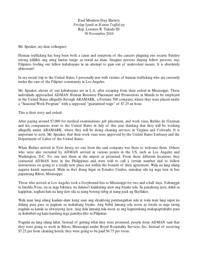 End Modern-Day Slavery (Privilege Speech on Human Trafficking) - Rep ...