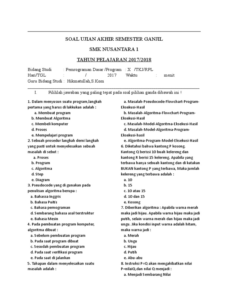 UAS Pemrograman Dasar | PDF | Komputer