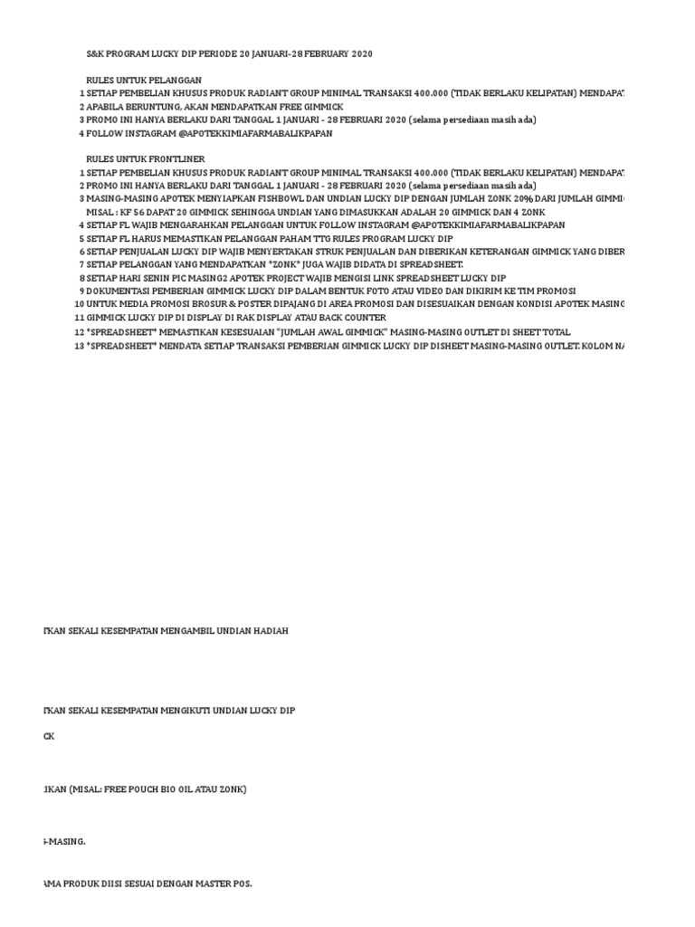 Rules Program Lucky Dip | PDF