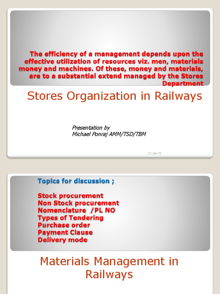 Stores Organization in Railways 1 | PDF | Retail | Procurement