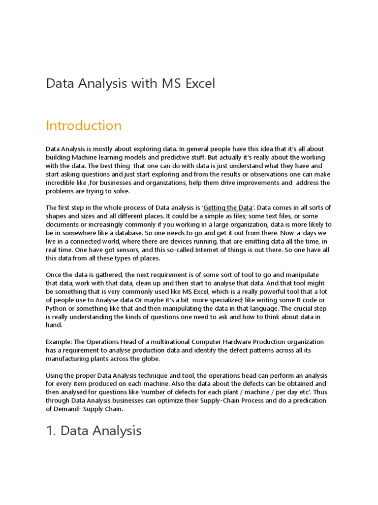 Data Analysis With MS Excel | PDF | Analytics | Spreadsheet