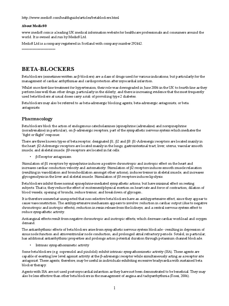Beta Blockers | PDF | Cardiovascular System | Drugs