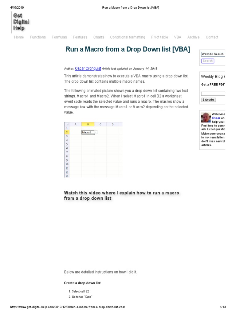 Run A Macro From A Drop Down List (VBA) | PDF | Visual Basic For Applications | Microsoft Excel