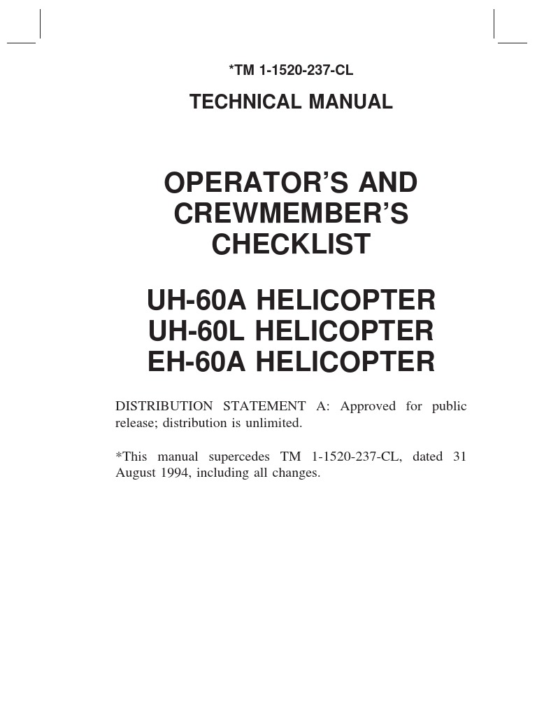 Operator'S and Crewmember'S Checklist Uh-60A Helicopter Uh-60L ...