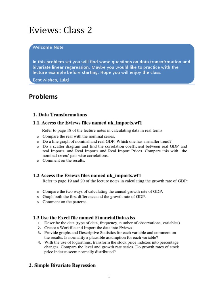Eviews Class Problems | PDF | Coefficient Of Determination | Regression ...