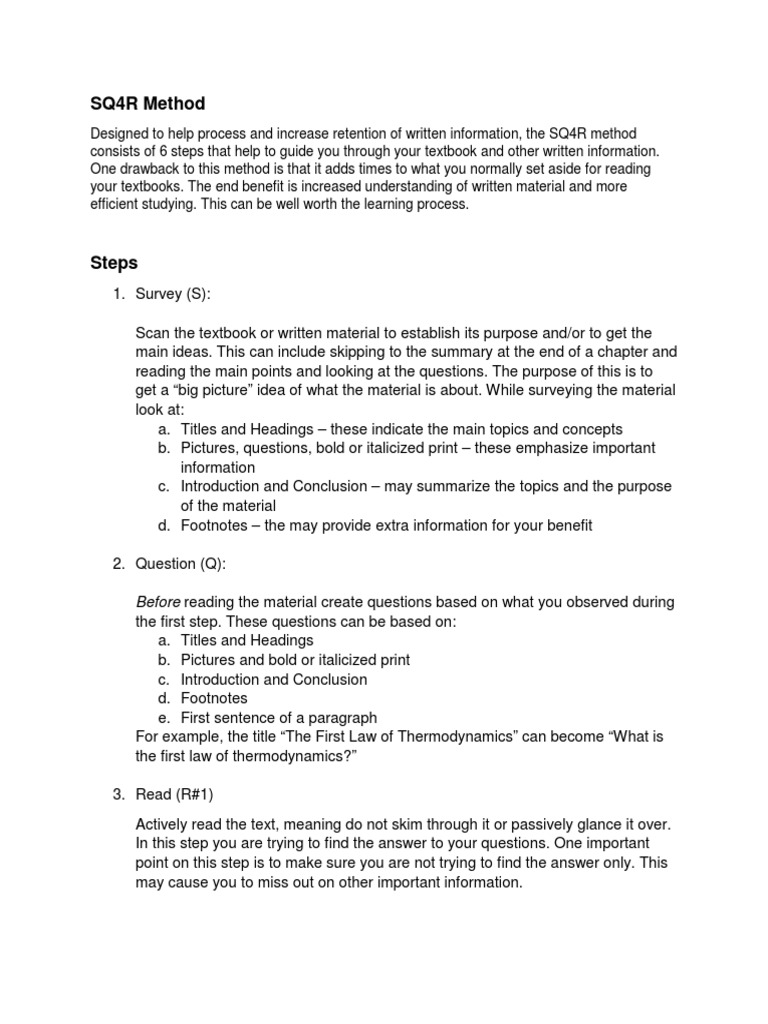 Mastering SQ4R for Effective Studying | PDF | Question | Test (Assessment)