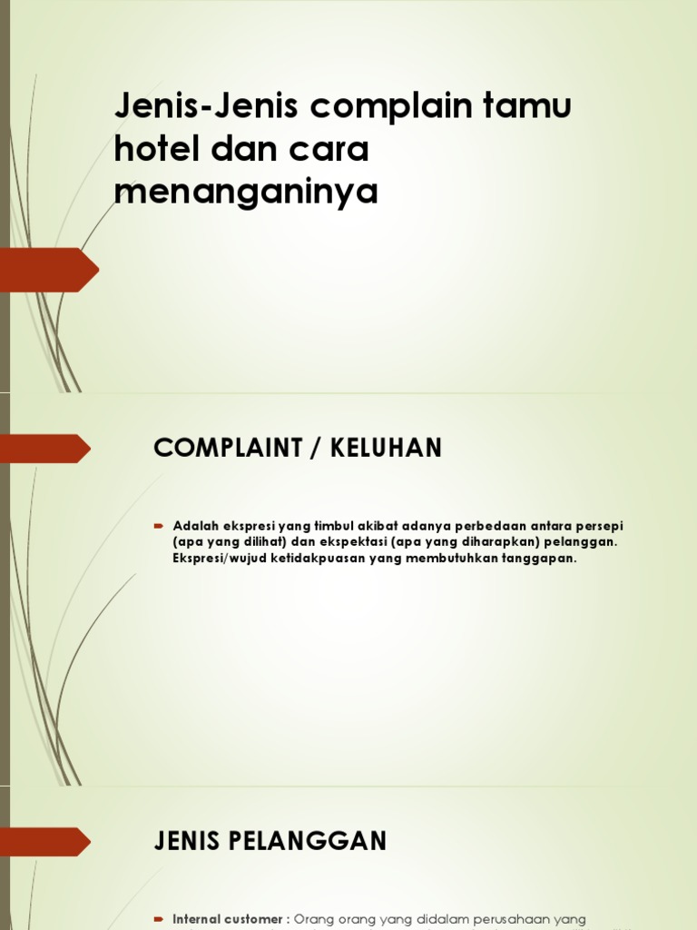 Jenis-Jenis Complain Tamu Hotel Dan Cara Menanganinya | PDF