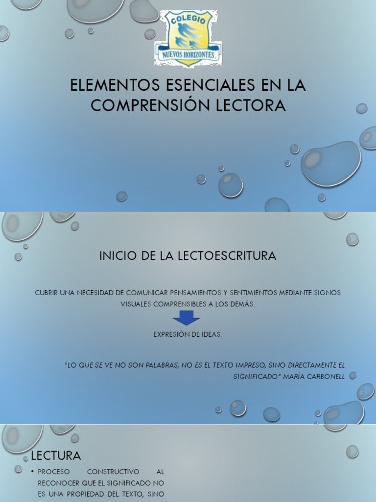 Elementos Esenciales en La Comprensión Lectora | PDF | Comprensión ...