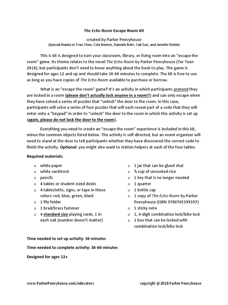 The Echo Room Escape Room Kit | PDF | Leisure