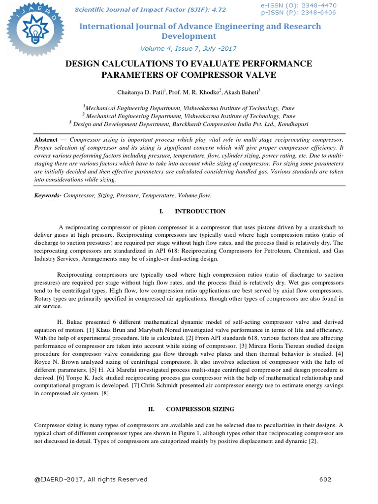 Design Calculations To Evaluate Performance Parameters of Compressor ...