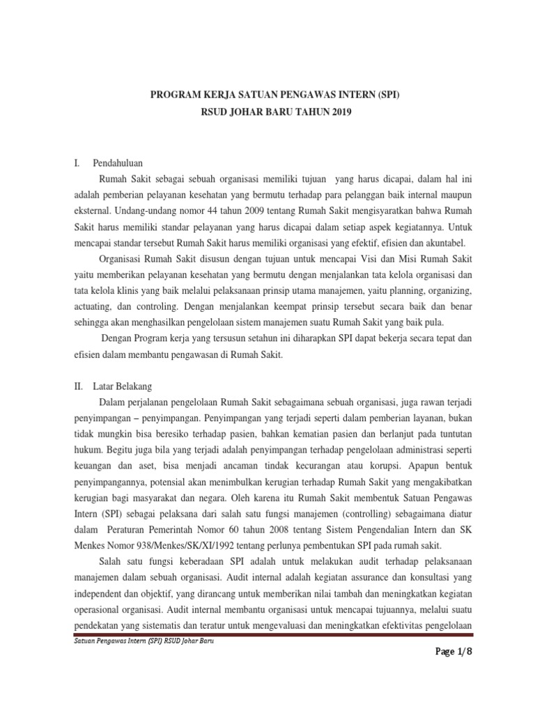 Program Kerja Satuan Pengawas Intern Spi | PDF