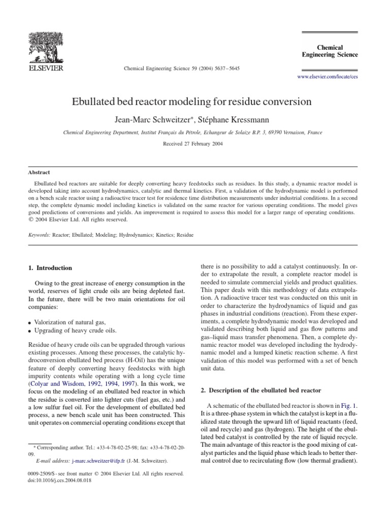 Ebullated Bed Reactor Modeling For Residue Conversion PDF | PDF ...