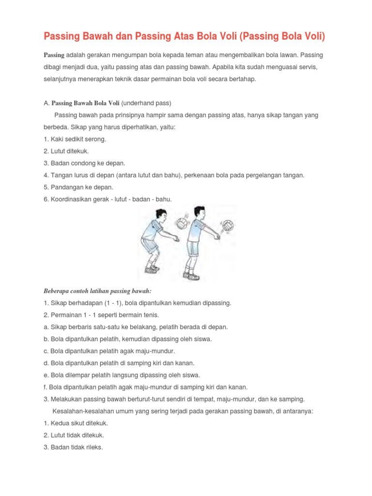 Passing Bawah Dan Passing Atas Bola Voli | PDF