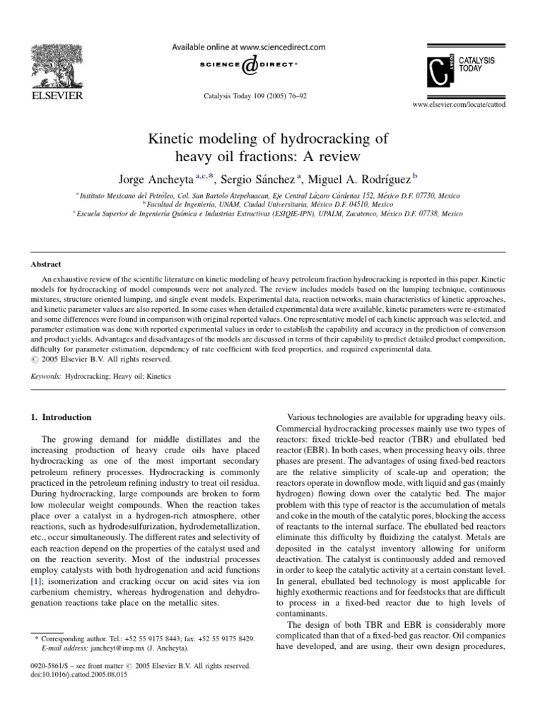 Kinetic Modeling of Hydrocracking of Heavy Oil Fractions - A Review PDF ...