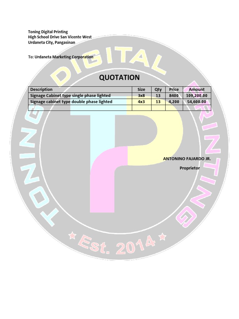 Quotation For Signage PDF | PDF