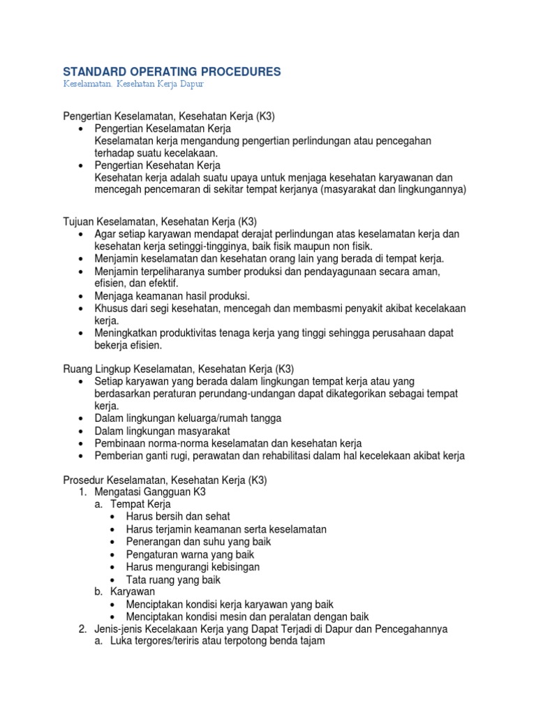 SOP Kitchen Safety | PDF