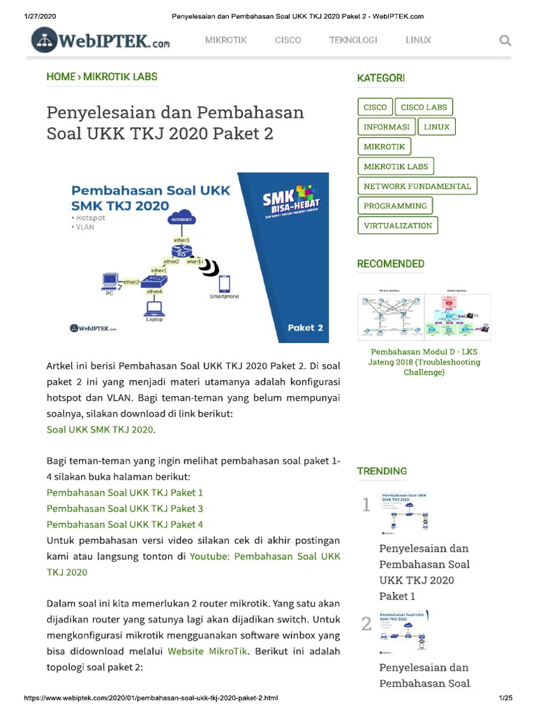 Penyelesaian Dan Pembahasan Soal UKK TKJ 2020 Paket 2 | PDF