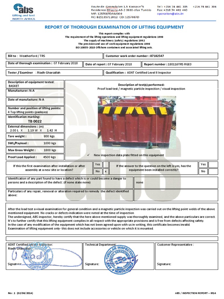 TB0022 Lifting Equipment Load Test + Visual + Mpi | PDF