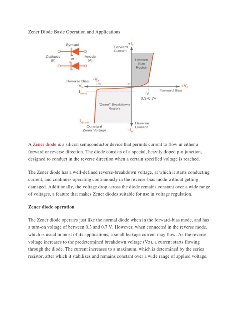 Zener Diode Basic Operation and Applications | PDF | Diode | P–N Junction