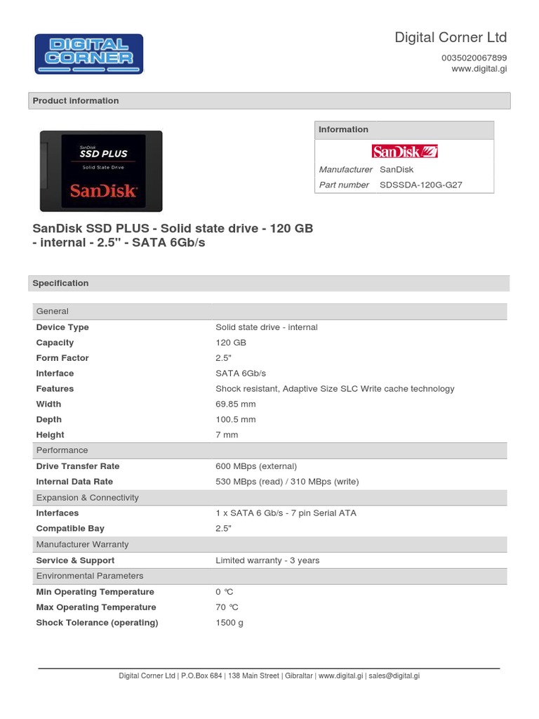 SanDisk SDSSDA 120G G27 Eng - Datasheet | PDF | Computers
