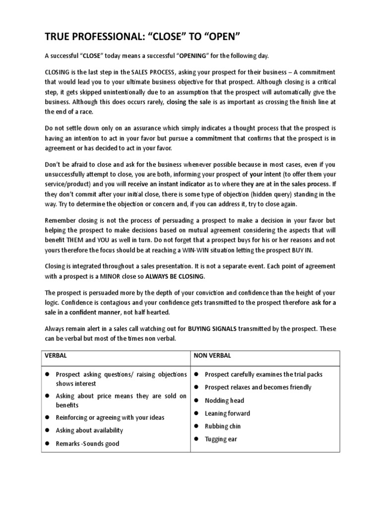 True Professional - Closing Skills | PDF | Medical Prescription ...