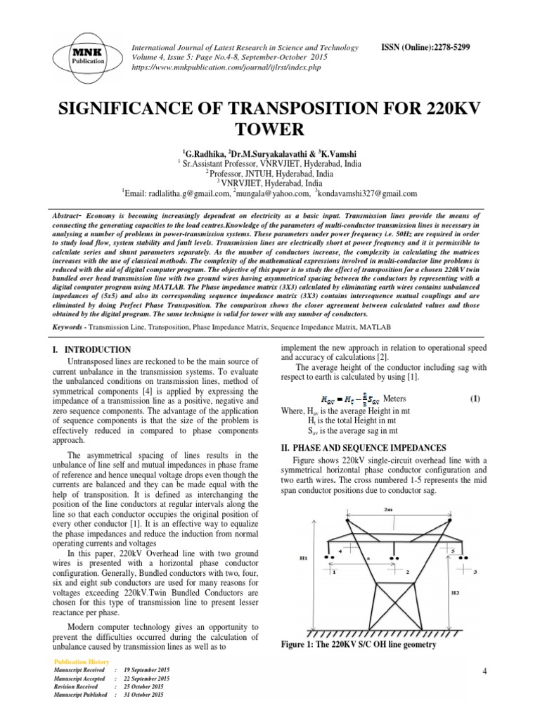 Significance of Transposition For 220 KV Tower | PDF | Matrix ...