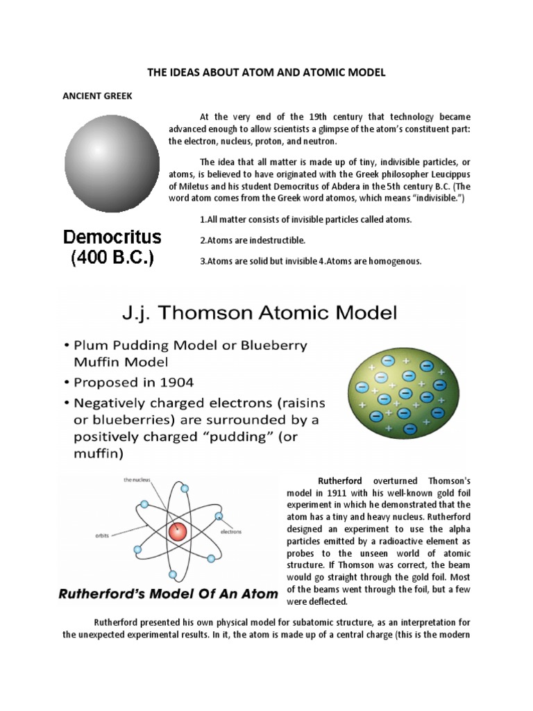 The Ideas About Atom and Atomic Model | PDF | Atoms | Atomic Nucleus