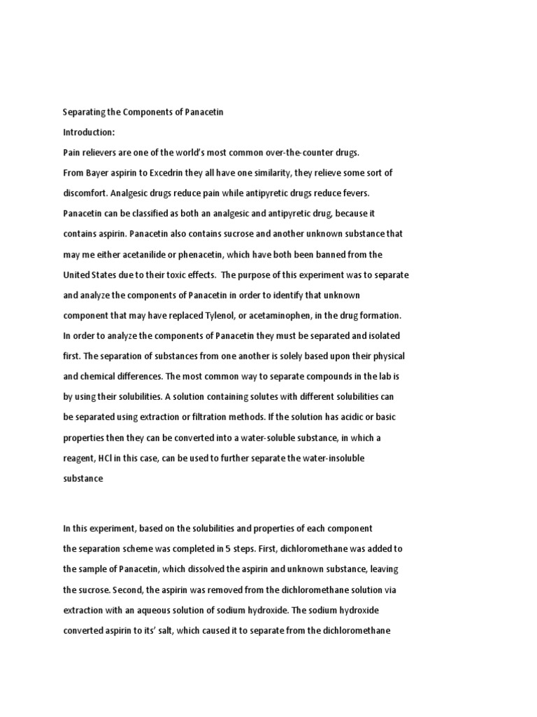 Panacetin Component Separation Analysis | PDF | Solubility | Filtration