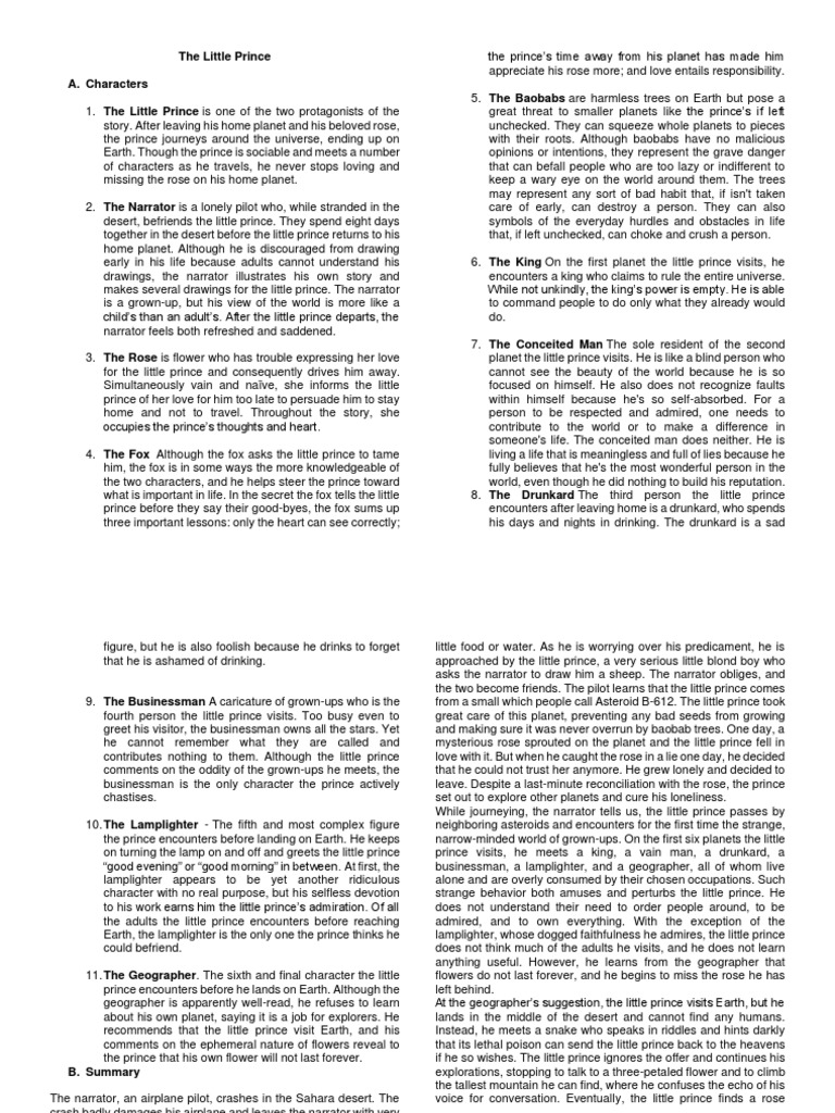 The Little Prince Summary and Symbolisms | PDF | The Little Prince
