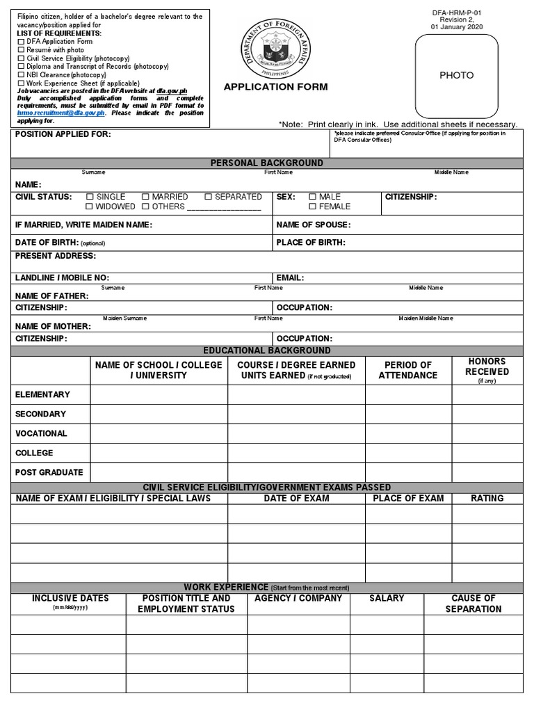 DFA Application Form Rev2 | PDF | Academic Degree | Citizenship
