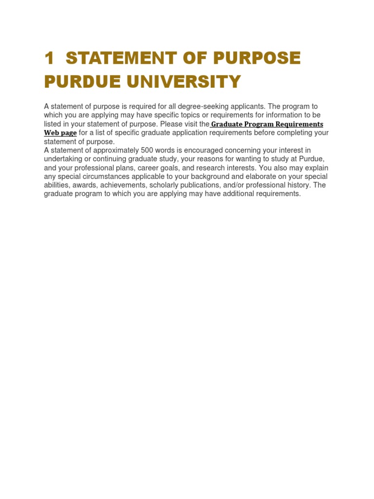 Purdue Graduate Statement of Purpose Guide | PDF | Career & Growth ...