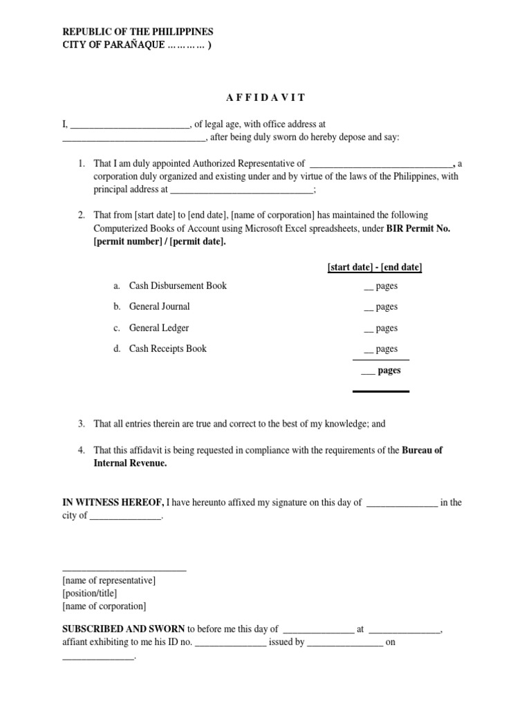 Sample Affidavit Books of Account | PDF