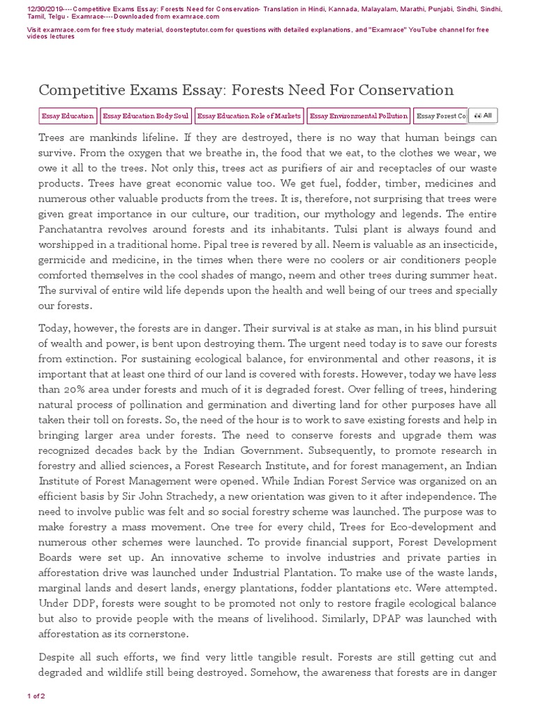 Essay Forest Conservation | PDF | Forestry | Nature