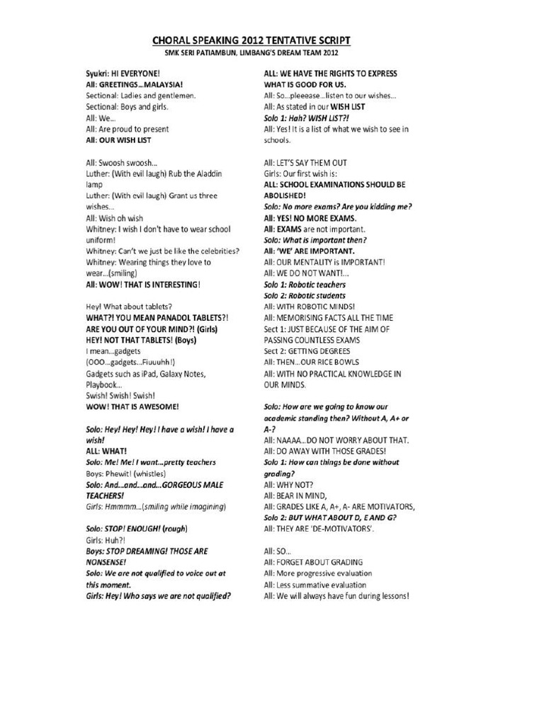 Choral Speaking Text | PDF