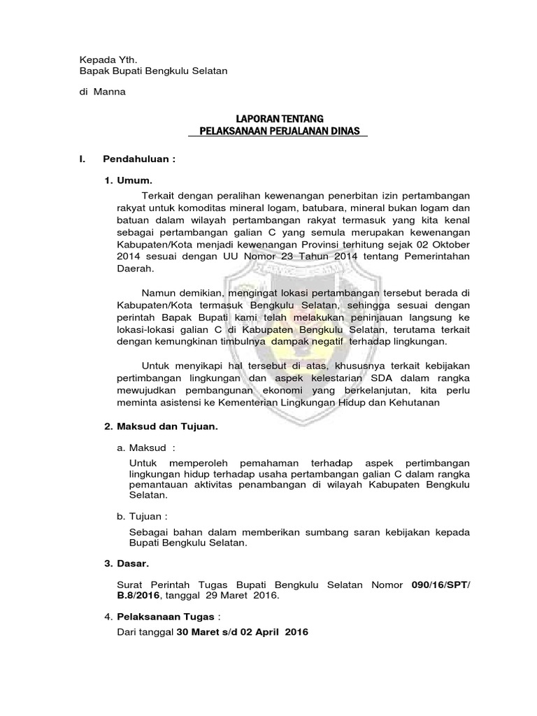Contoh SPJ Pelaksanaan Perjalanan Dinas | PDF