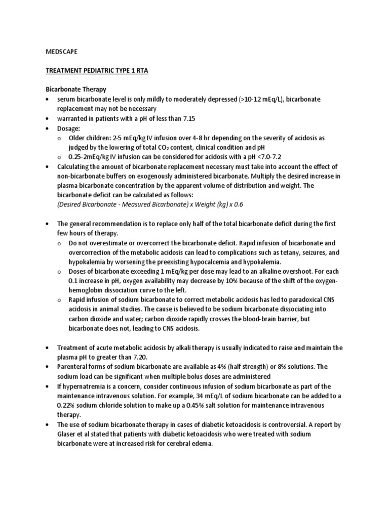 RTA Type 1 Treatment | PDF | Kidney | Clinical Medicine